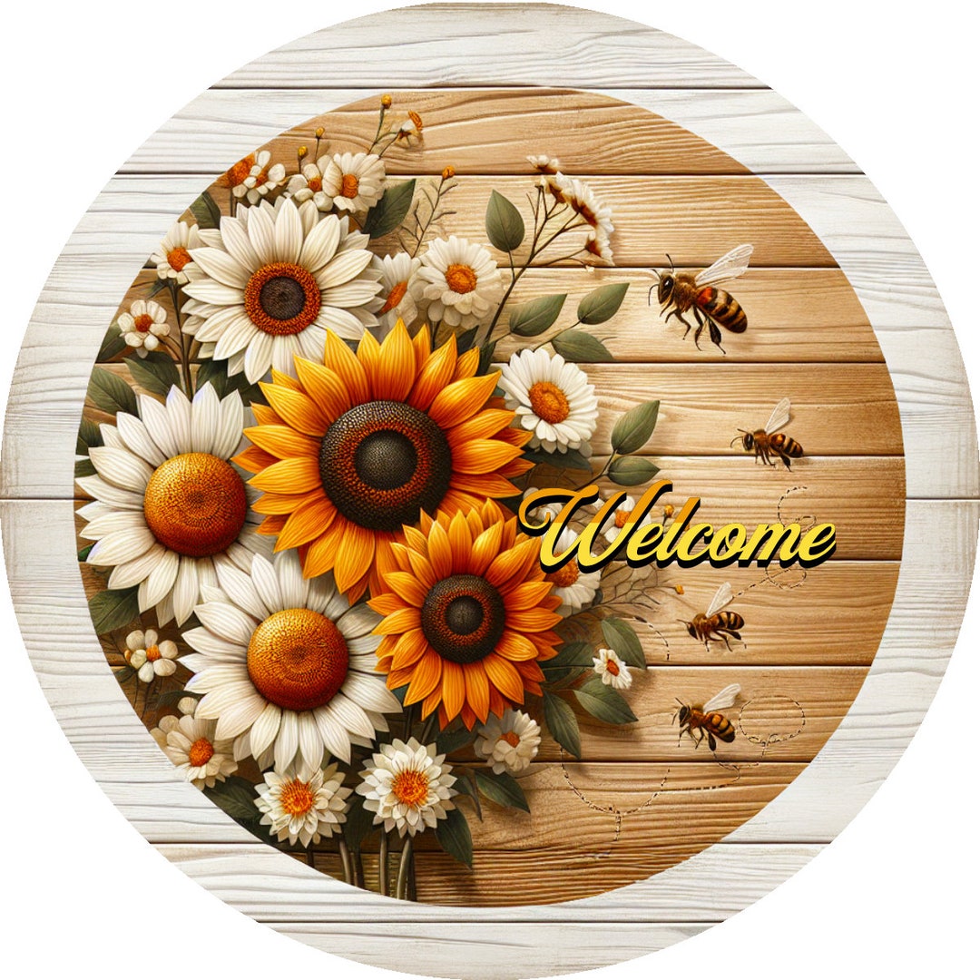 Summer Wreath Sign, Welcome Wreath Sign, Spring Wreath Sign, Sunflower ...