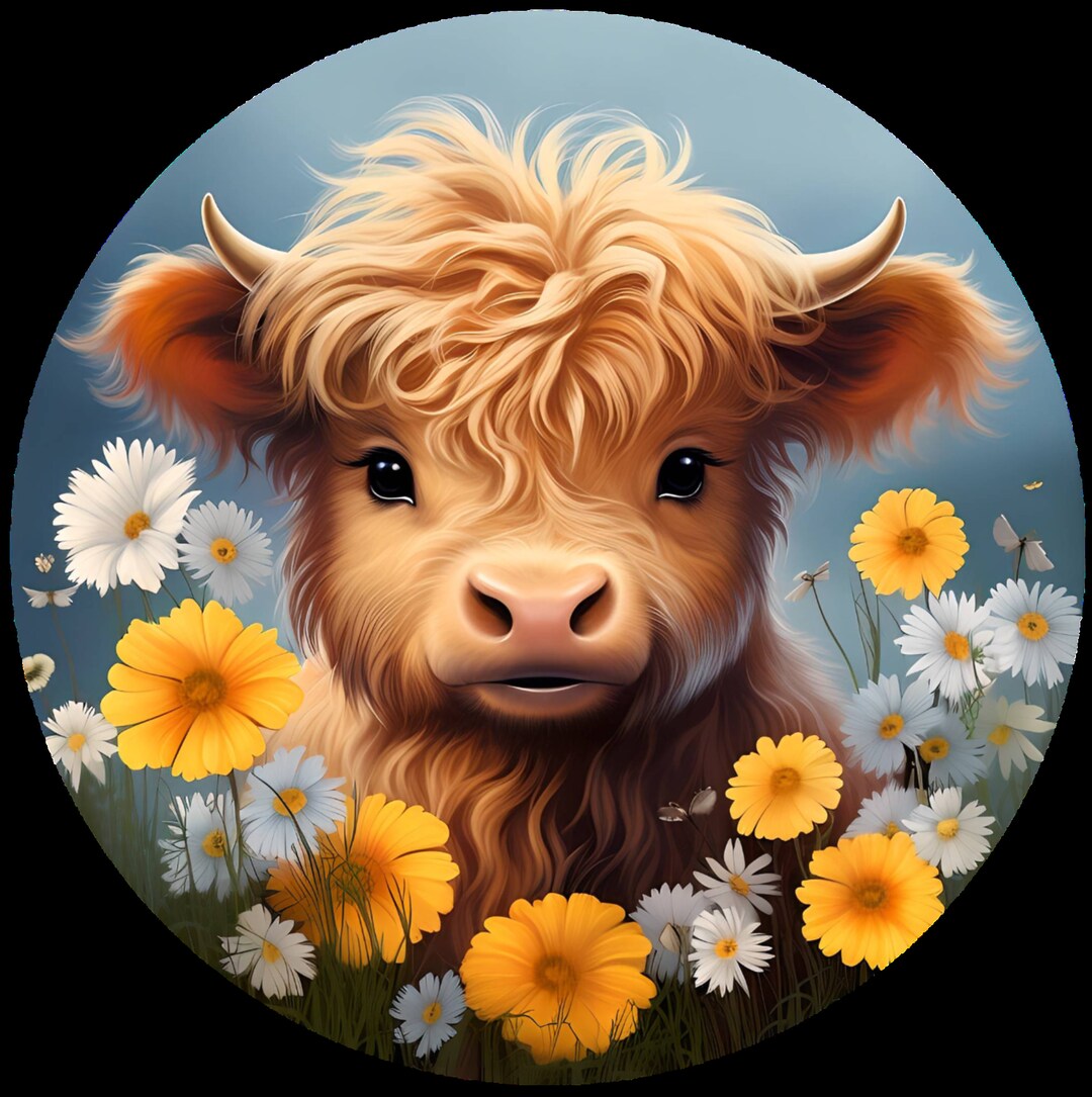 Spring Wreath Sign, Shetland Highland Cow Wreath Sign, Cow Wreath Sign ...
