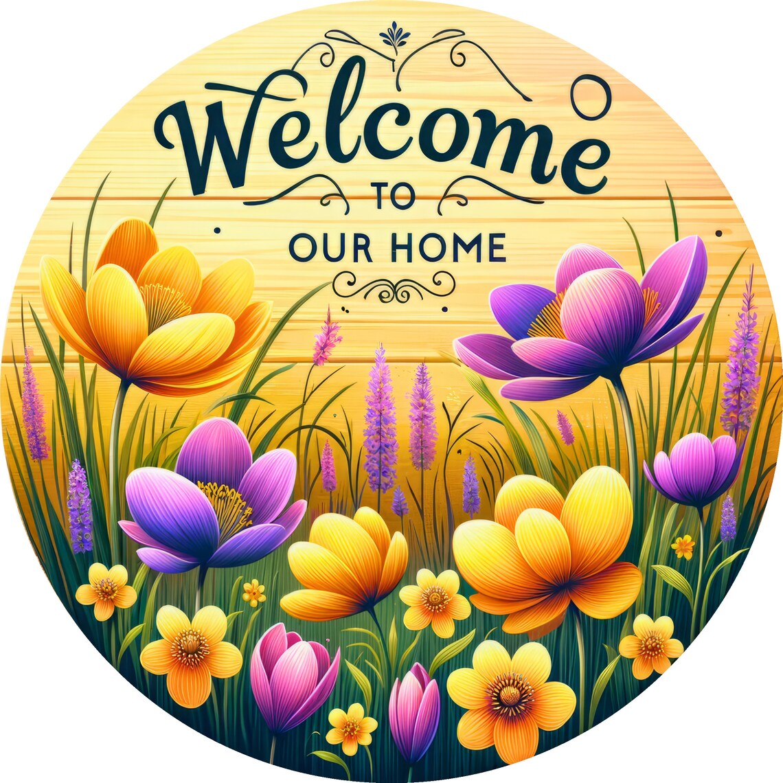 Spring Welcome to Our Home Round Wreath Sign, Spring Wreath Sign ...