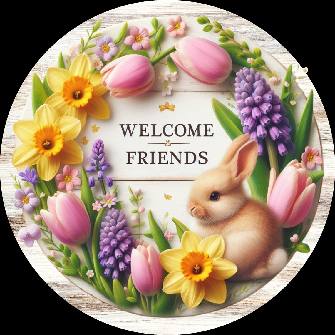 Spring Welcome Friends Round Wreath Sign With Bunny, Spring Wreath Sign ...