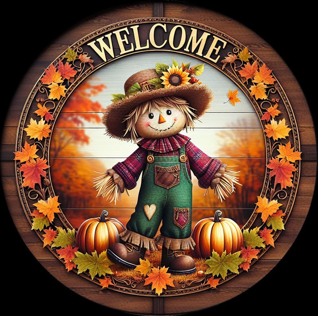 Fall Wreath Sign, Autumn Wreath Sign, Welcome Wreath Sign, Scarecrow ...