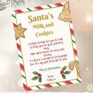 Editable Santas Milk and Cookies Download - Etsy