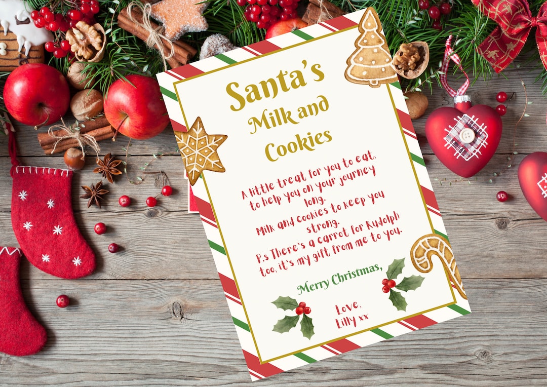 Editable Santa’s Milk and Cookies Download - Etsy