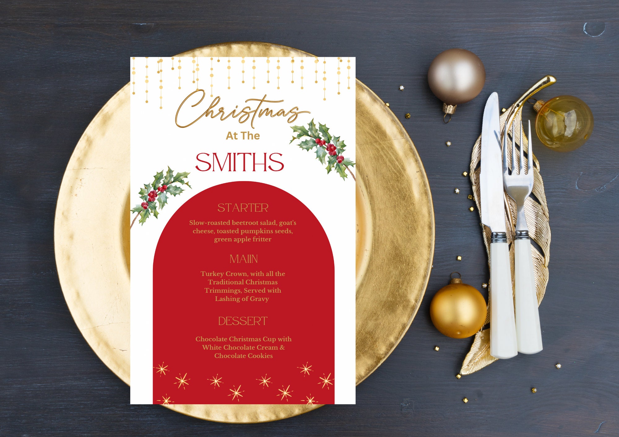 Editable, Instant Download Red and Gold Christmas Menu - Etsy