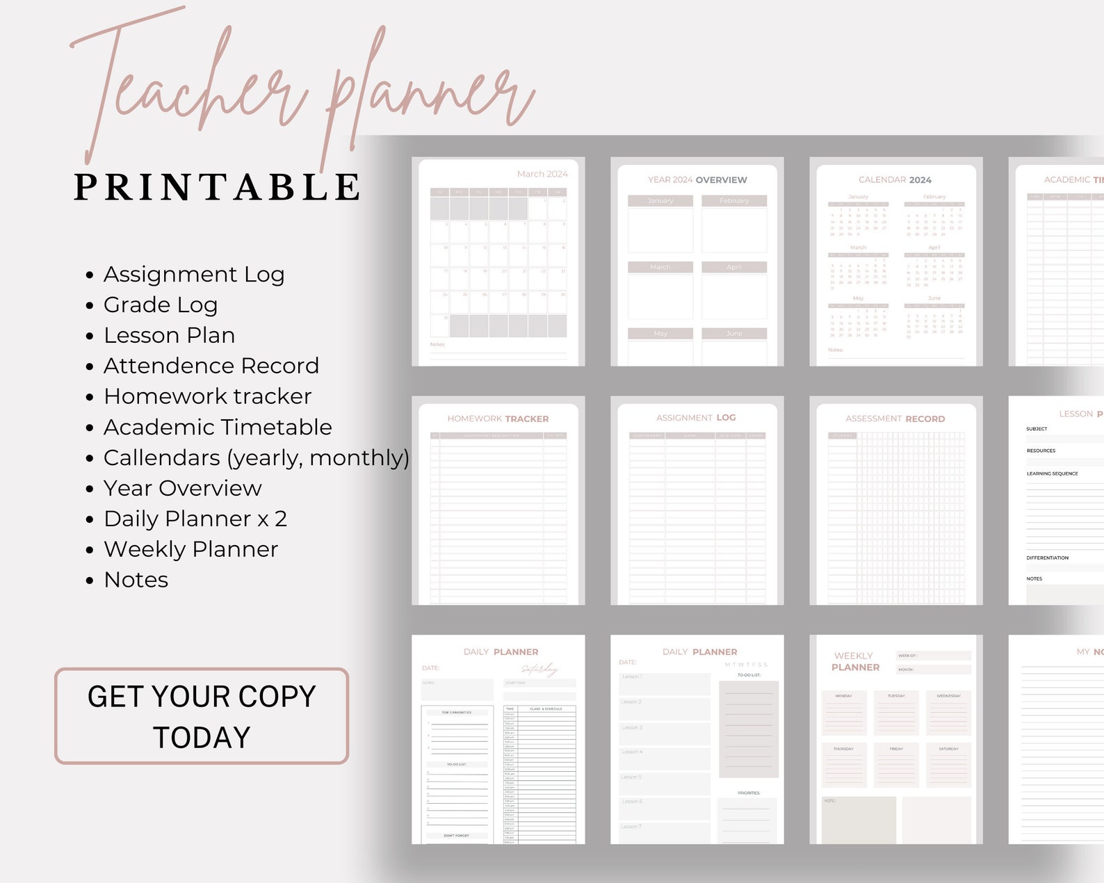 Digital Teacher Planner Printable 2024 - Etsy
