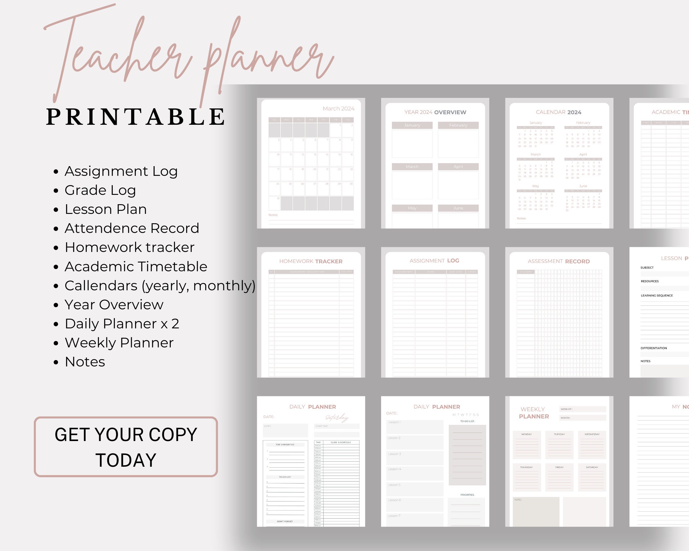 Digital Teacher Planner Printable 2024 - Etsy