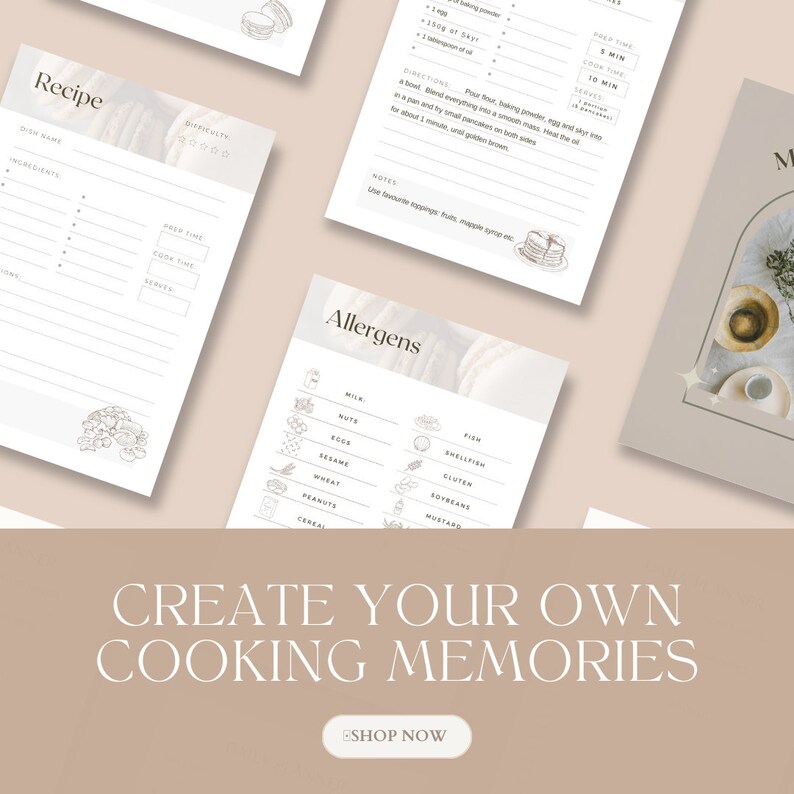 Printable Digital Recipe Book Template Aesthetic - Etsy