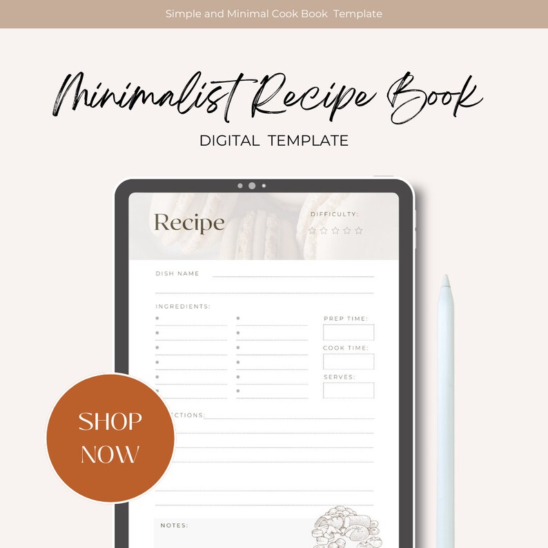Printable Digital Recipe Book Template Aesthetic - Etsy
