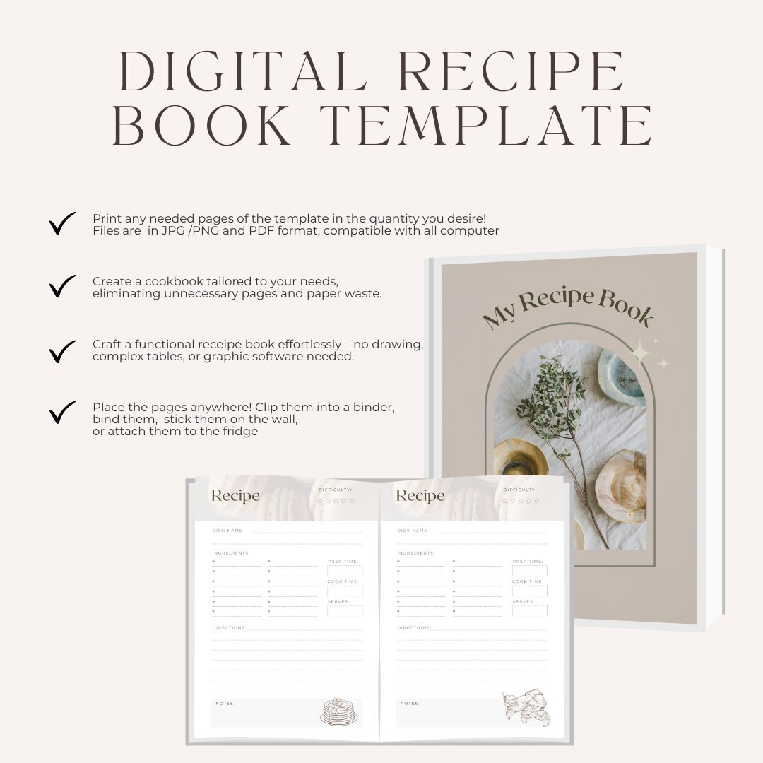 Printable Digital Recipe Book Template Aesthetic - Etsy