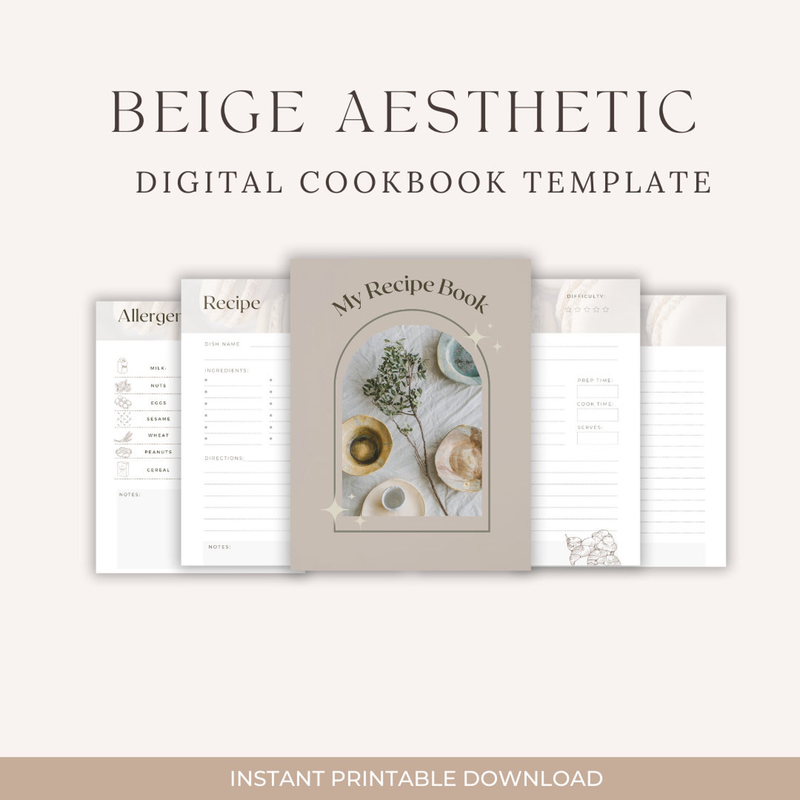 Printable Digital Recipe Book Template Aesthetic - Etsy