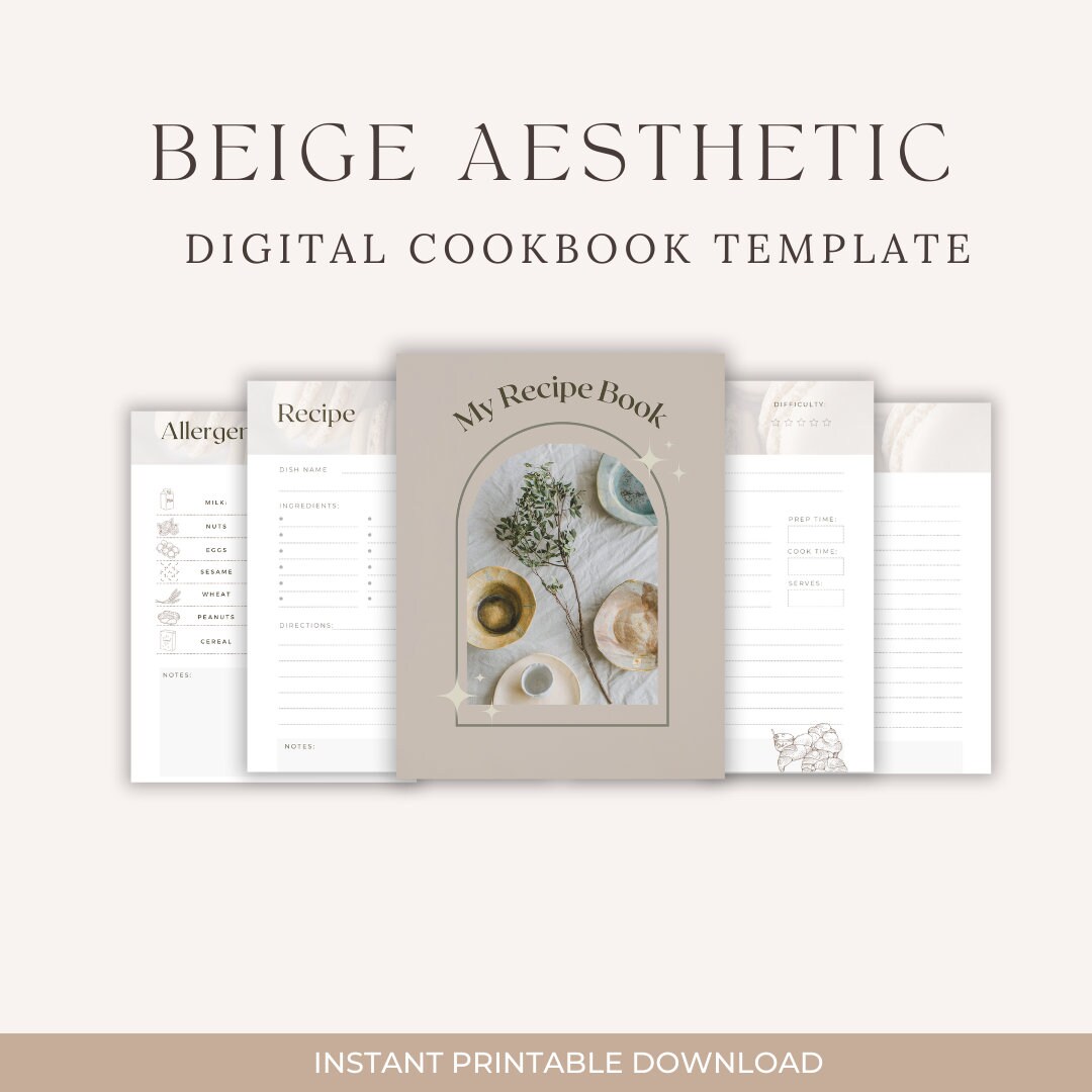 Printable Digital Recipe Book Template Aesthetic - Etsy