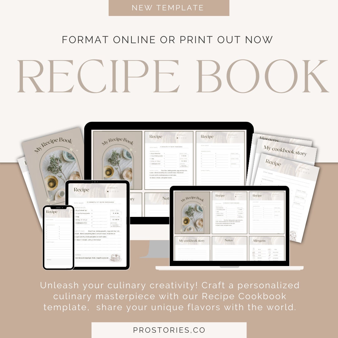 Printable Digital Recipe Book Template Aesthetic - Etsy