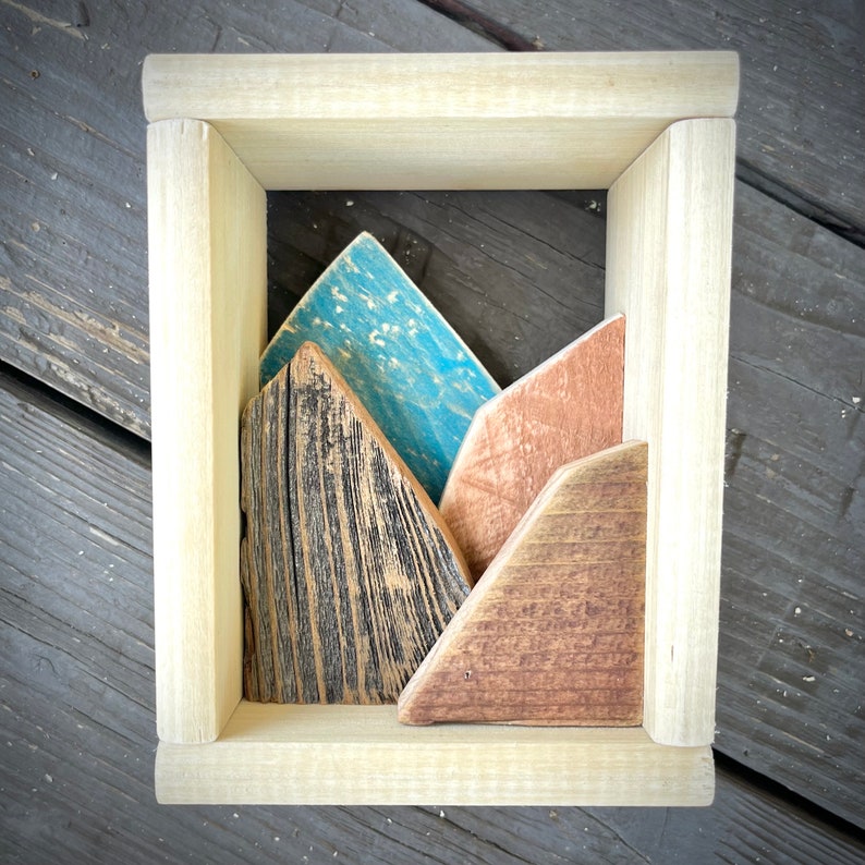 Framed Mini Natural Wood Landscape - Blue Mountain (rectangular Frame ...
