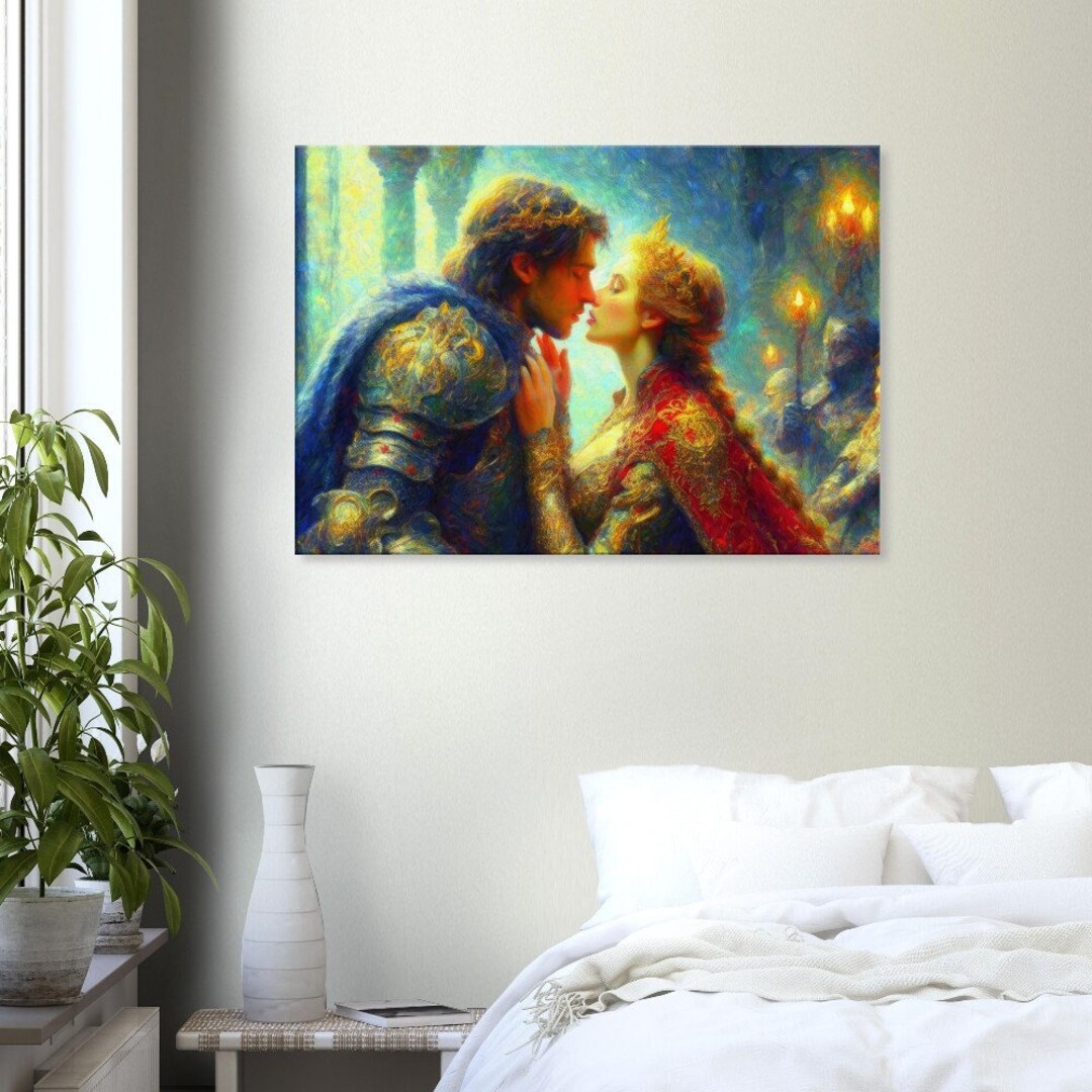 Medieval Fantasy Wall Art King and Queen Kiss Impressionist Painting ...