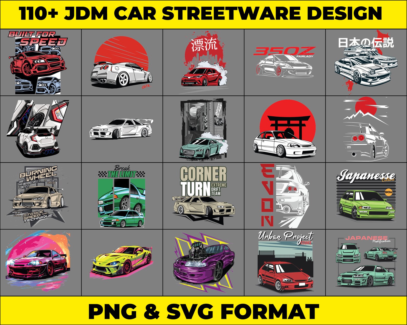 110 JDM Cars Streetware Designs, T-shirt Design Bundle, Streetwear ...