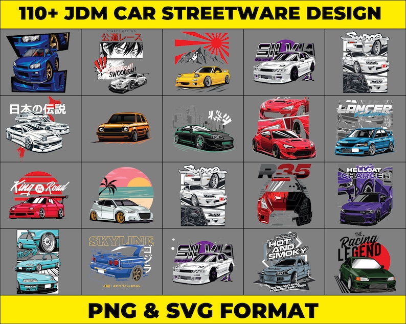 110 JDM Cars Streetware Designs, T-shirt Design Bundle, Streetwear ...