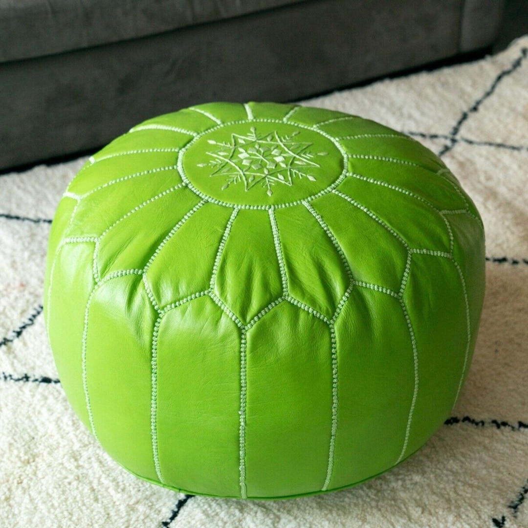 Moroccan Poufs, Pouf Ottoman, Footstool Lime Green Real Leather ...