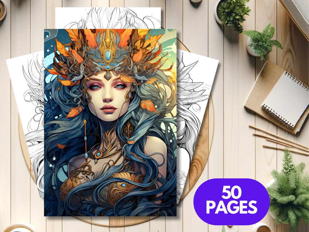 50 Beautiful Enchantresses Coloring Book Adults and Kids - Etsy