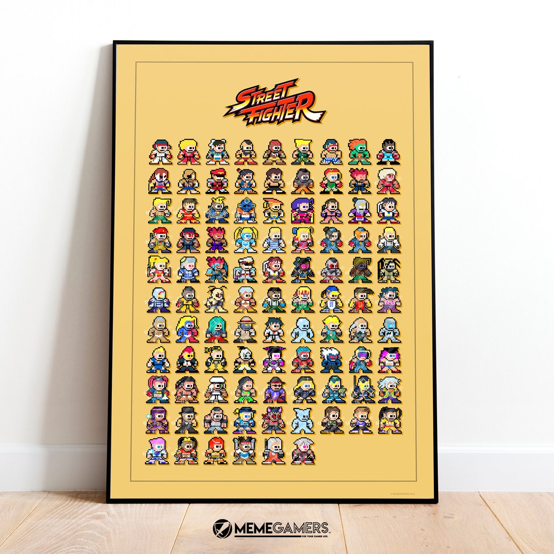 Street Fighter Poster, All Characters Print, 8bit Wall Decor, Gold ...