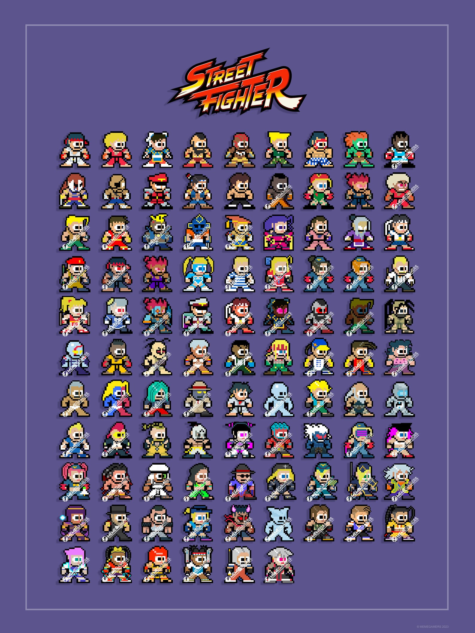 Street Fighter Poster ALL CHARACTERS Purple Variant 8bit - Etsy
