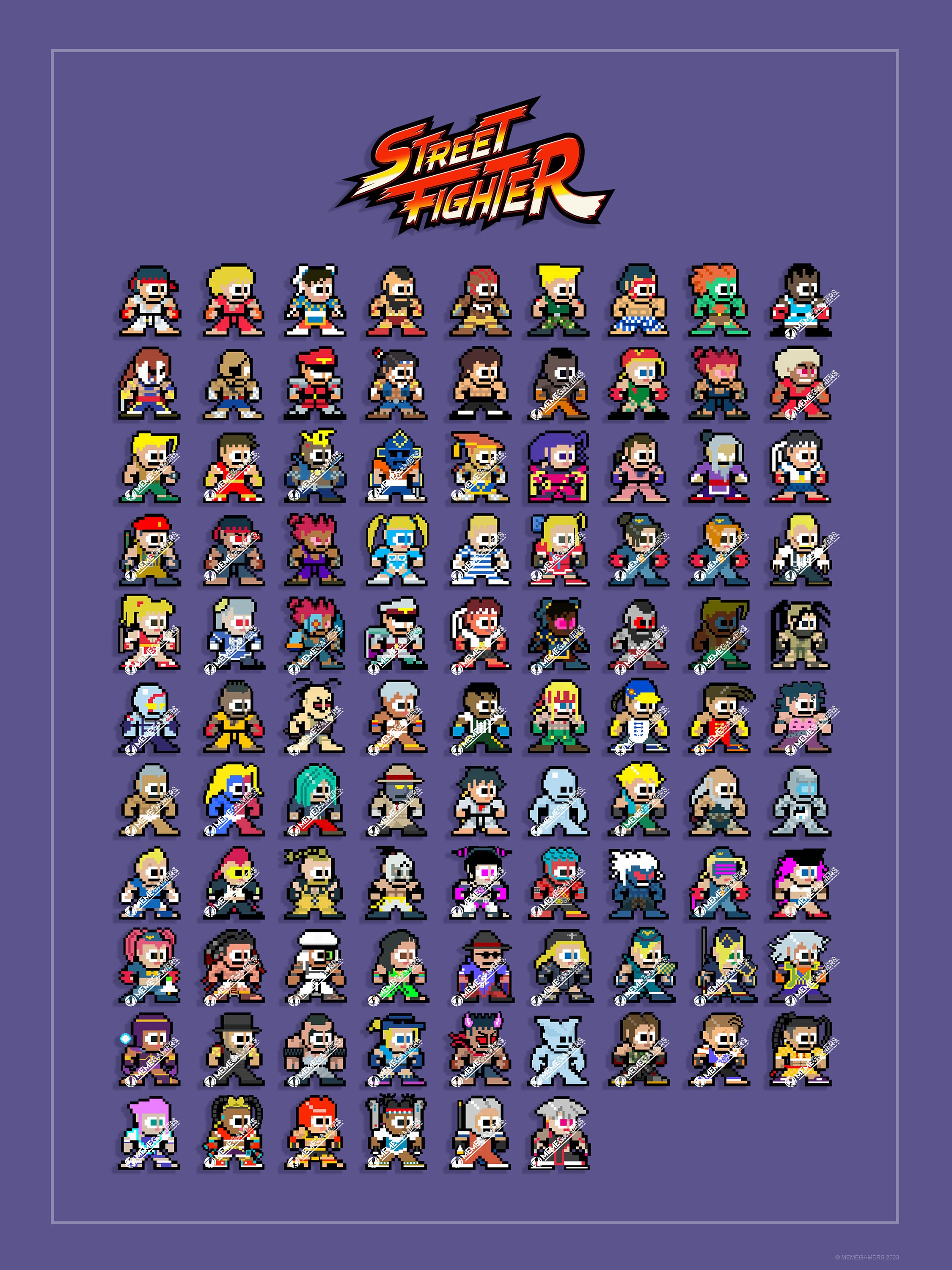 Street Fighter Poster ALL CHARACTERS Purple Variant 8bit - Etsy