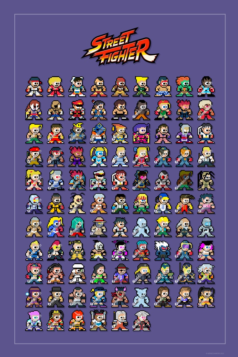 Street Fighter Poster ALL CHARACTERS Purple Variant 8bit - Etsy