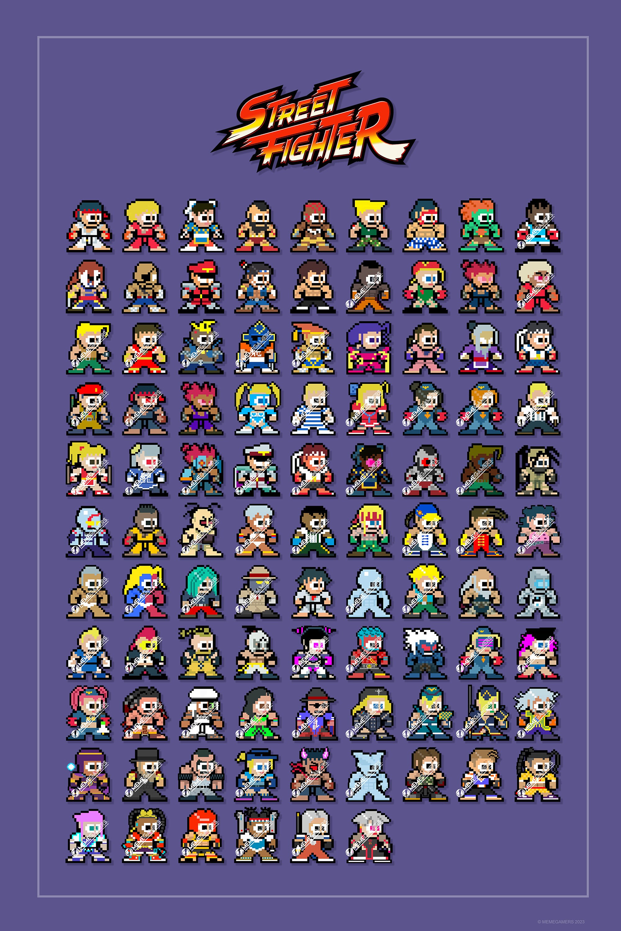 Street Fighter Poster ALL CHARACTERS Purple Variant 8bit - Etsy