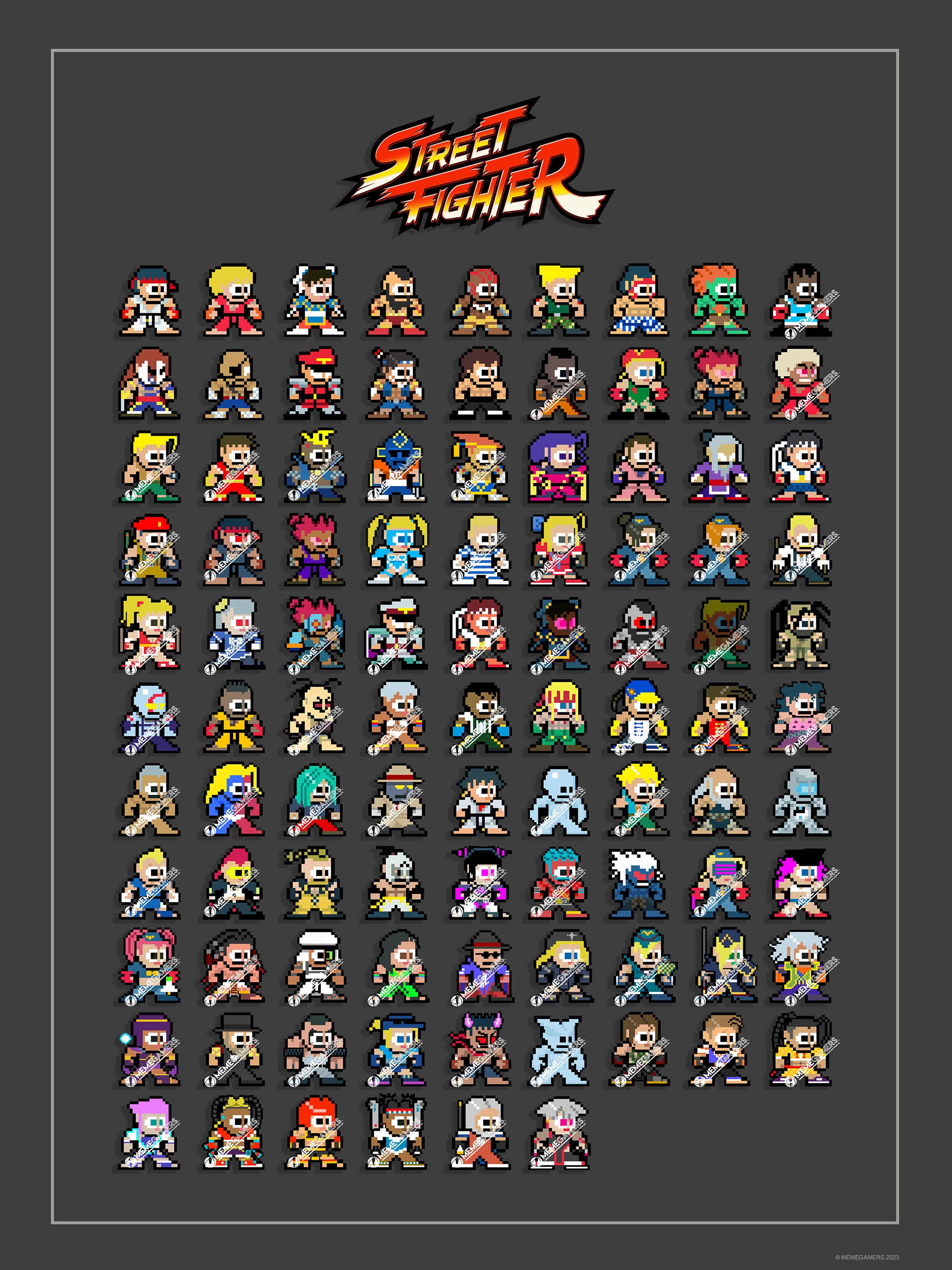 Street Fighter Poster ALL CHARACTERS, Ash Variant, 8bit Retro, Fan ...