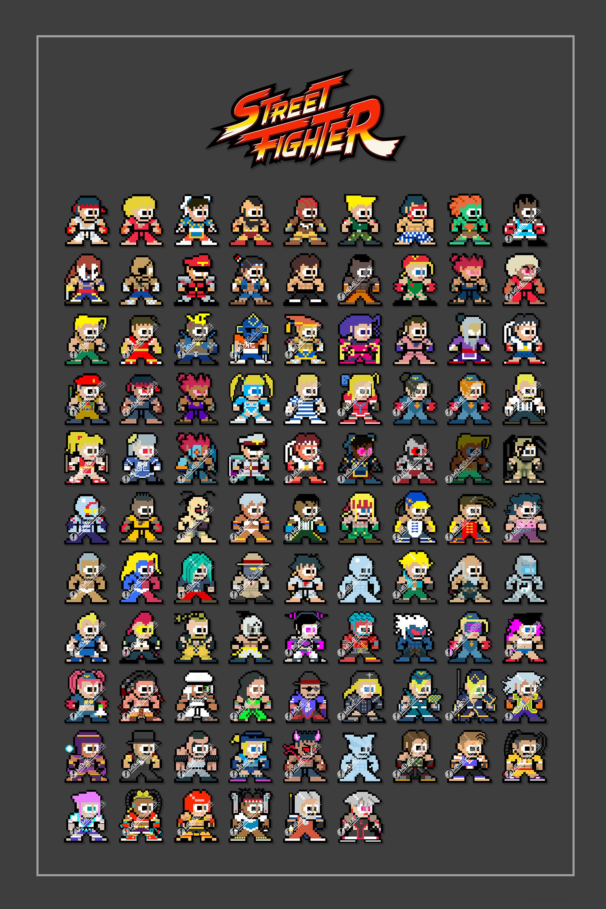 Street Fighter Poster ALL CHARACTERS, Ash Variant, 8bit Retro, Fan ...