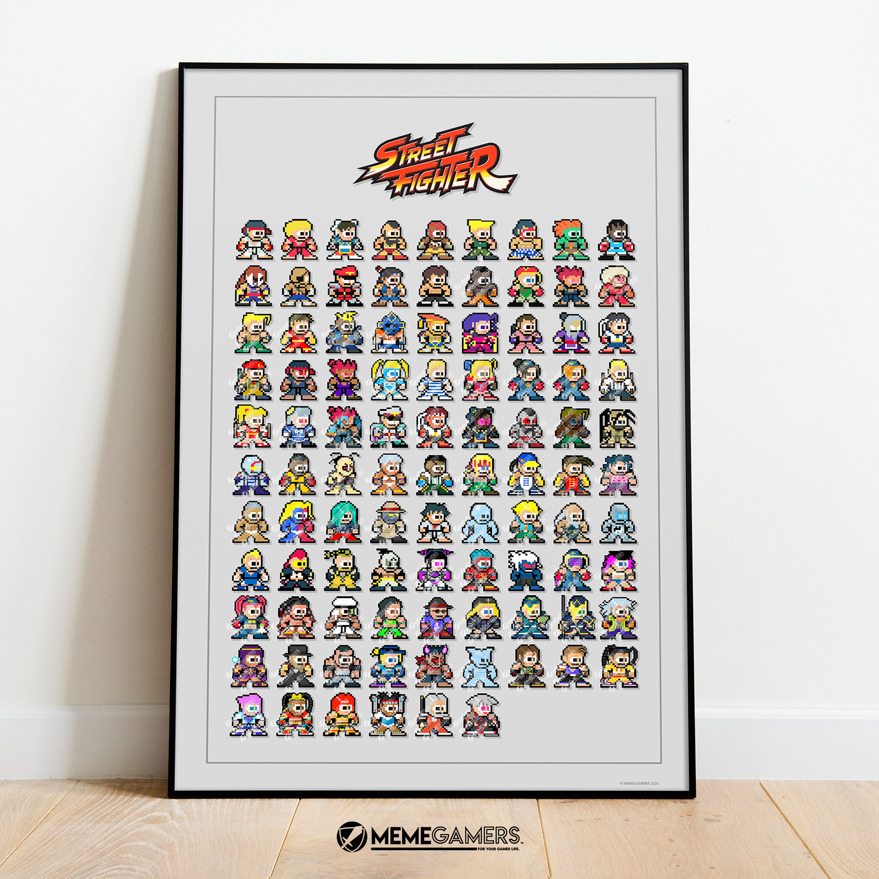 Street Fighter Poster, All Characters Print, 8bit Wall Decor, White ...