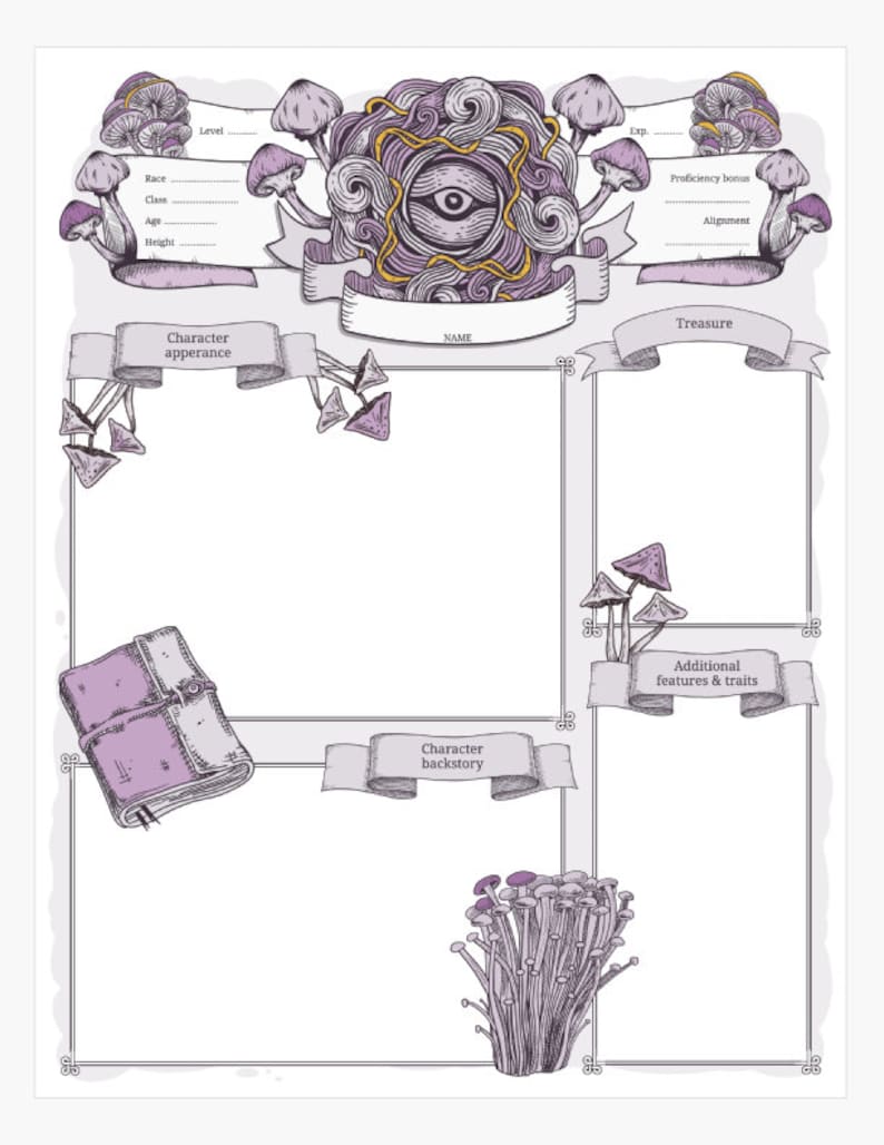 Mystical Dnd Character Sheet – Eldritch Eye, Mushrooms (PDF) - Etsy