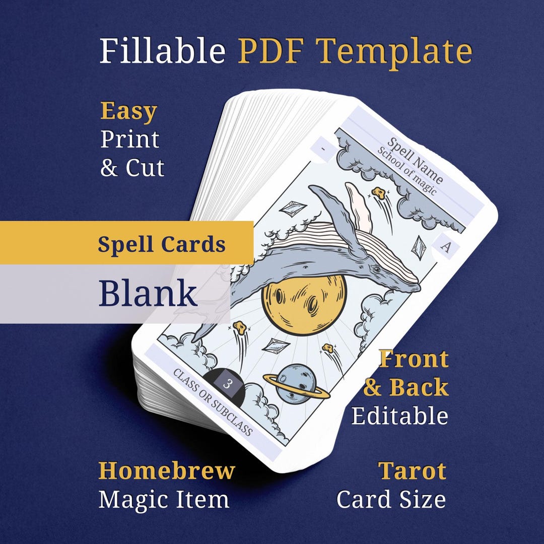 Cosmic Whale Spell Cards, Fillable Dnd 5e (PDF) - Etsy