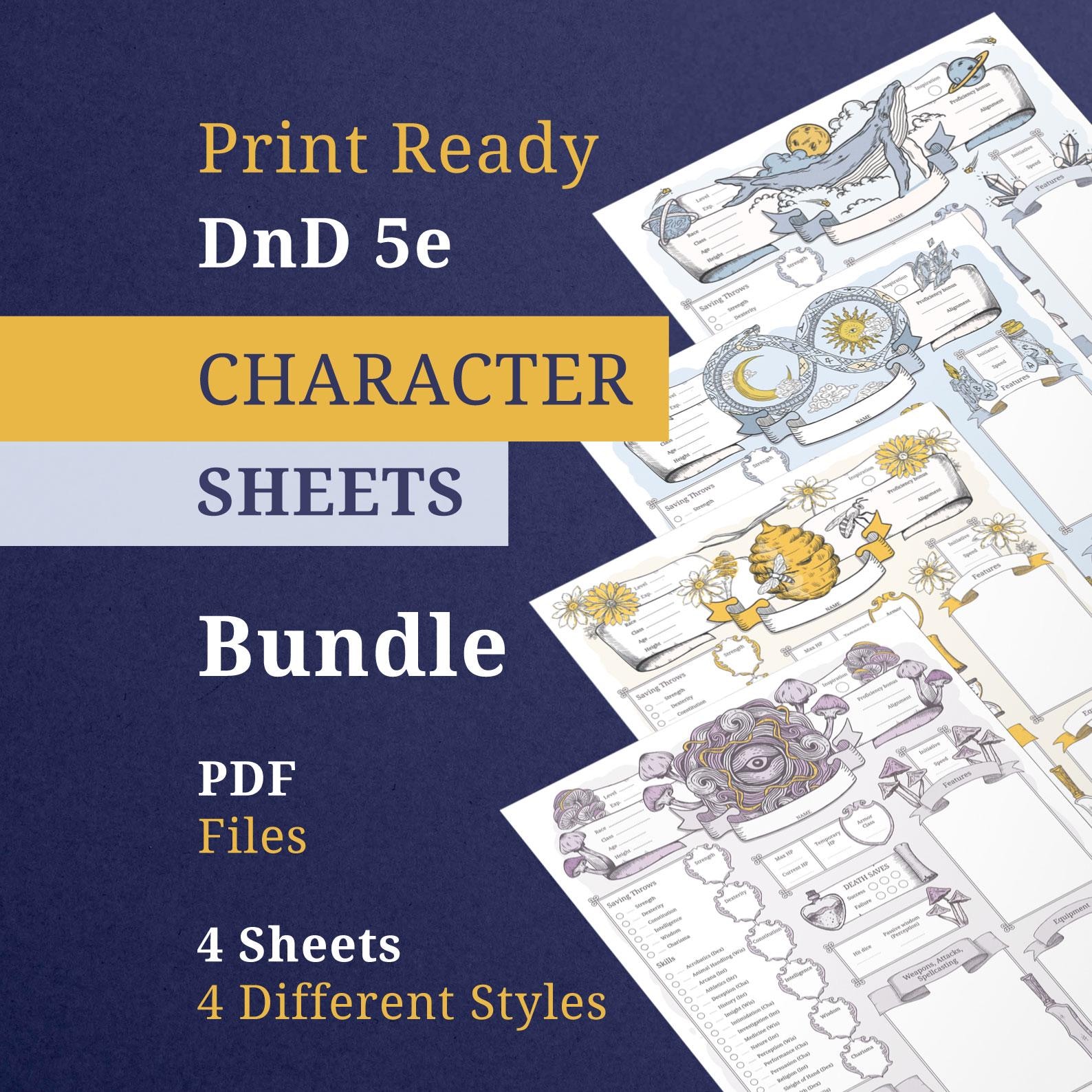 Dnd 5e Character Sheet Bundle | 4 Unique Themes (printable PDF) - Etsy