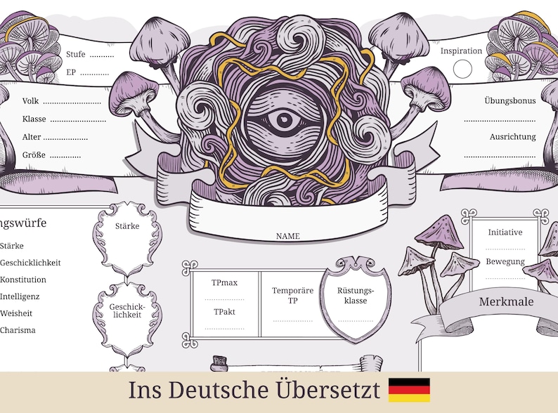 Mystical German Dnd 5e Character Sheet, Warlock Wizard Sheet (printable ...