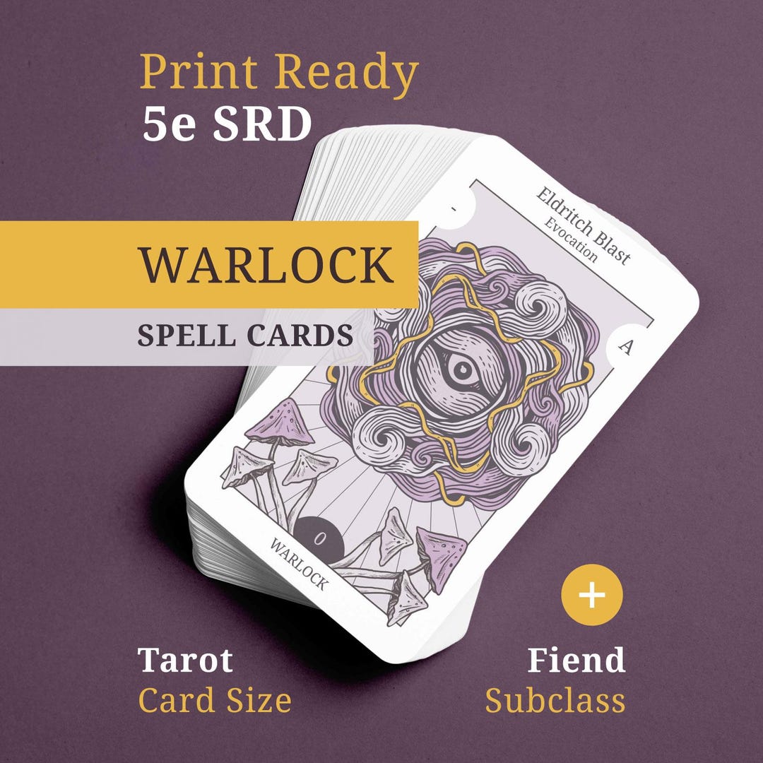 Warlock Spell Cards Printable 5e SRD | Tarot Size | A4 & US Letter PDF ...