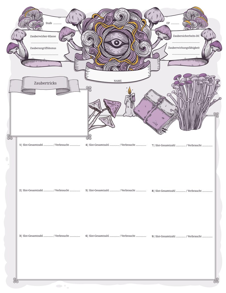 Mystical German Dnd 5e Character Sheet, Warlock Wizard Sheet (printable ...