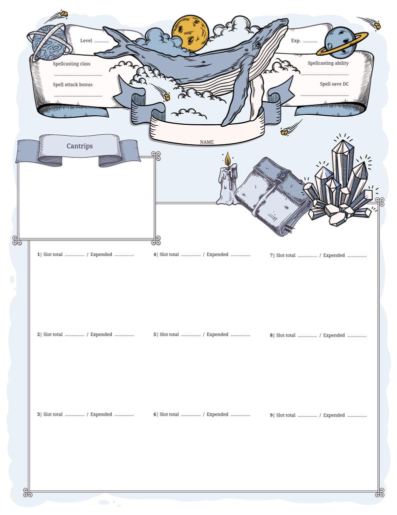 Mystical Dnd Character Sheet – Space Whale & Cosmic Fantasy | Printable ...