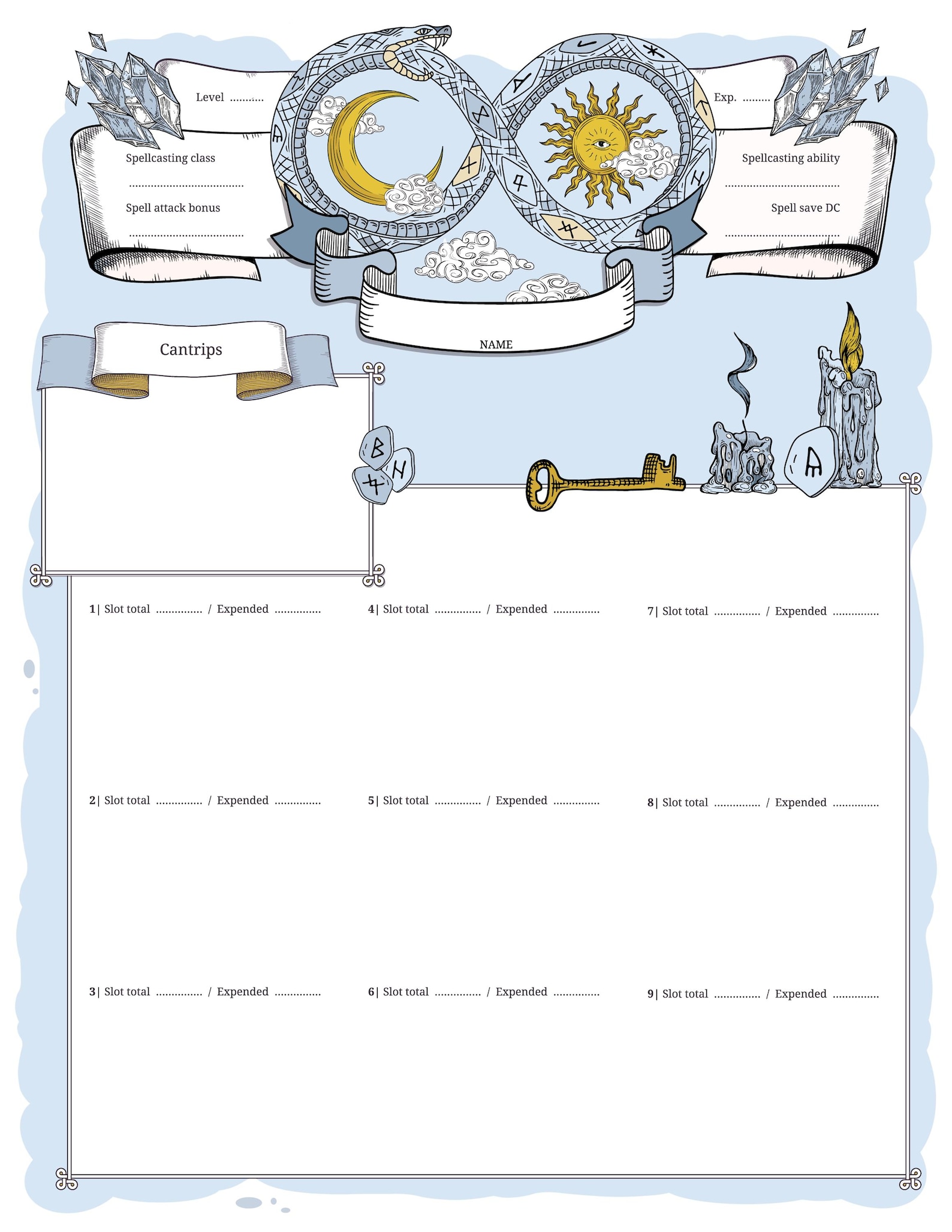 Ouroboros Dnd Character Sheet – Mystical Snake, Moon & Sun (printable ...