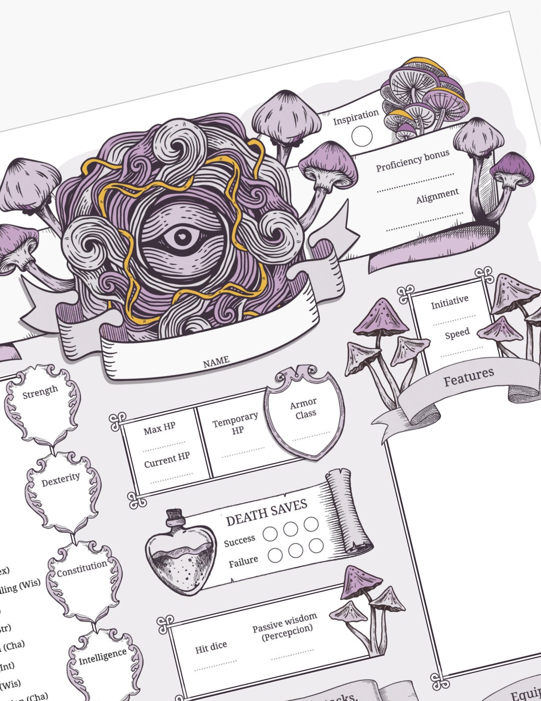 Mystical Dnd Character Sheet – Eldritch Eye, Mushrooms (PDF) - Etsy