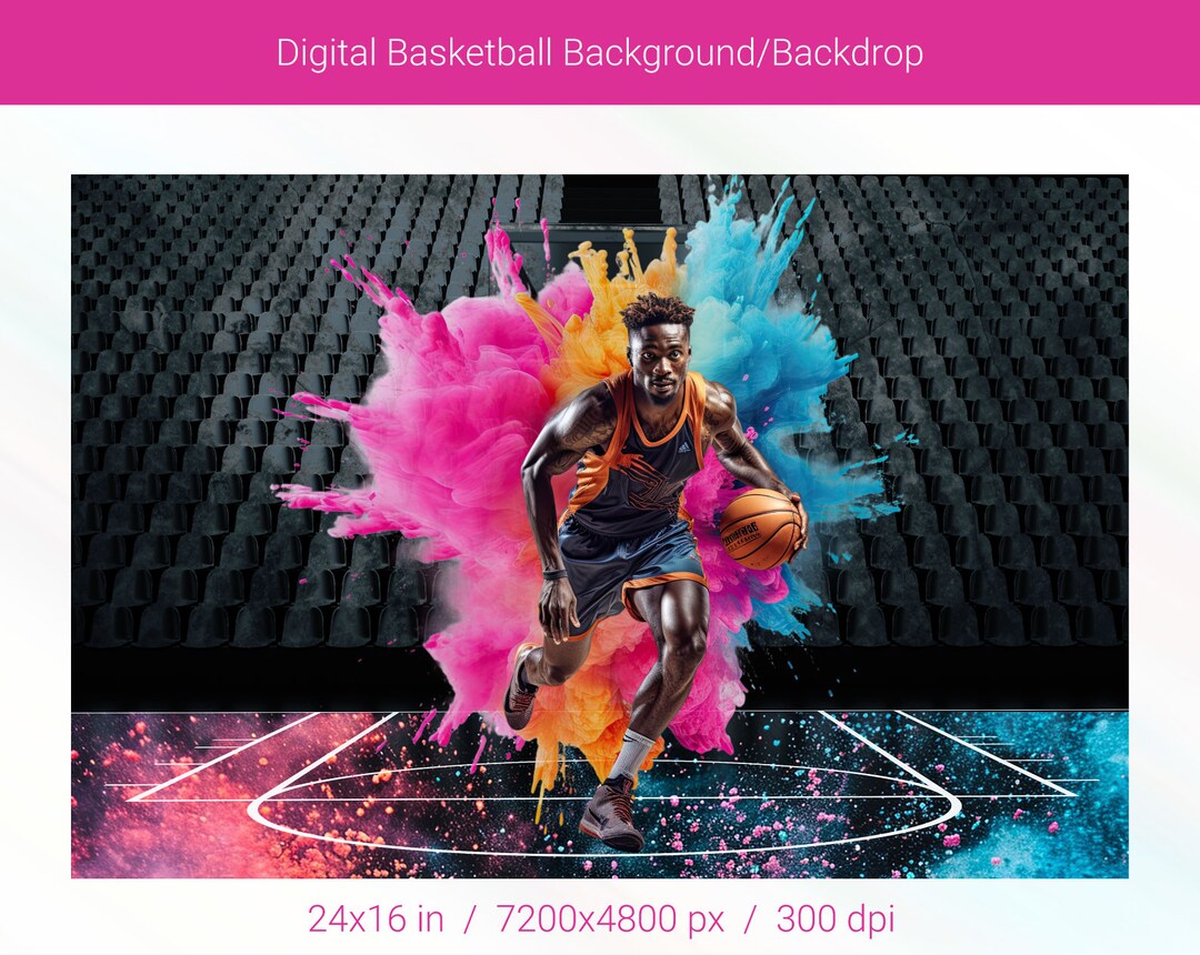 Sports Photo Background, Colorful Powder Explosion Basketball Digital ...