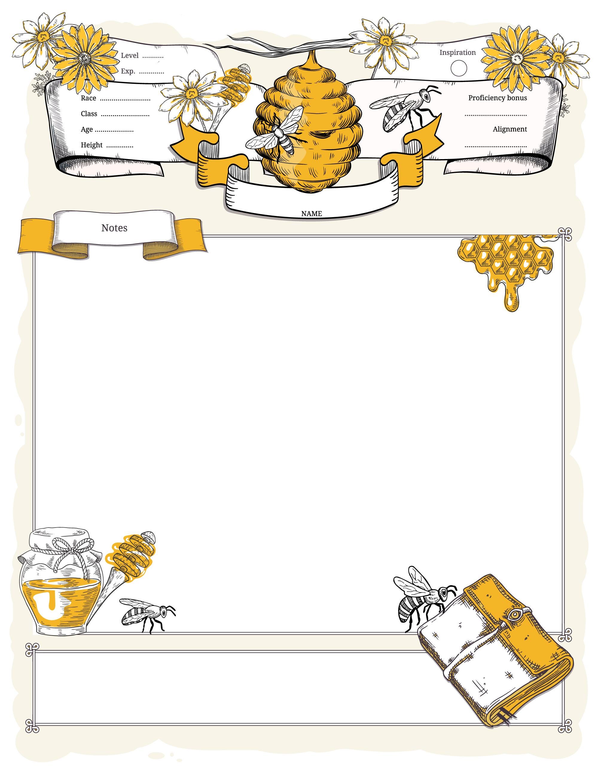Dnd Character Sheet With Bee & Honeycomb Nature Theme - Etsy Canada