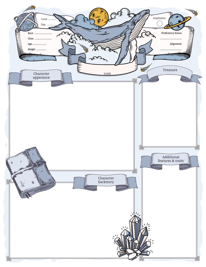 Mystical Dnd Character Sheet – Space Whale & Cosmic Fantasy | Printable ...