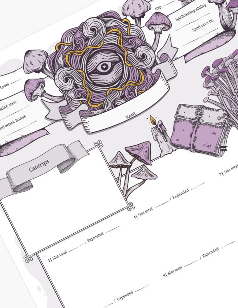 Mystical Dnd Character Sheet – Eldritch Eye, Mushrooms (PDF) - Etsy