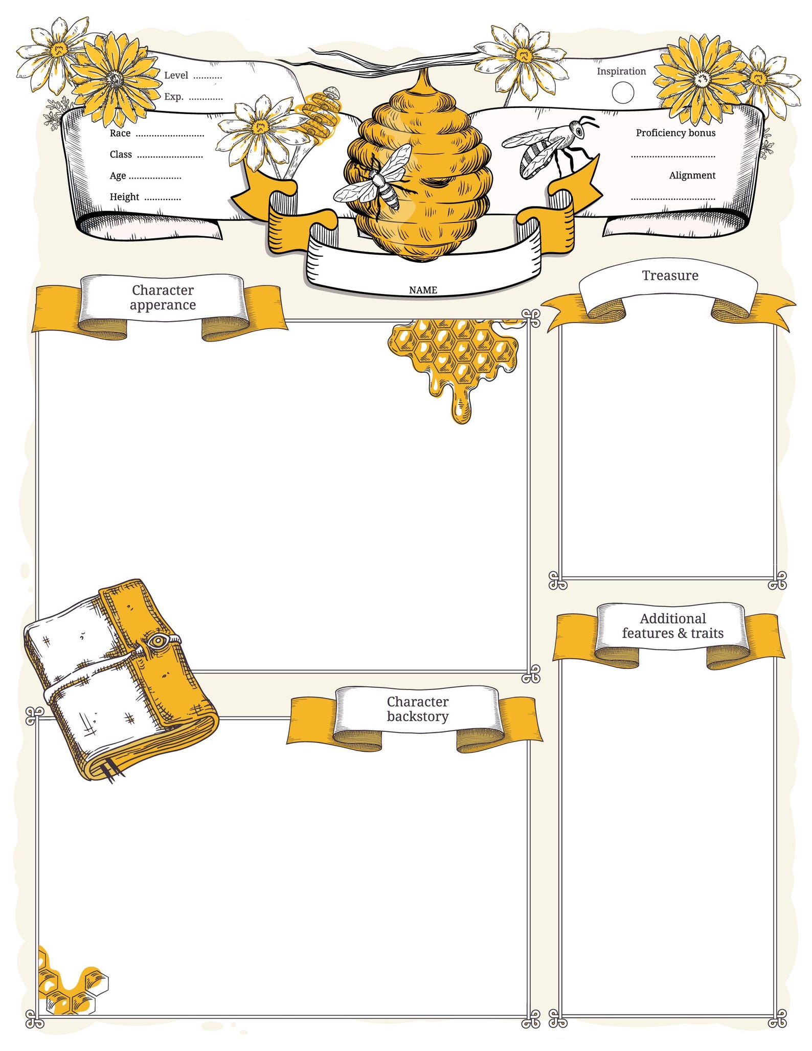 Dnd Character Sheet With Bee & Honeycomb Nature Theme - Etsy UK