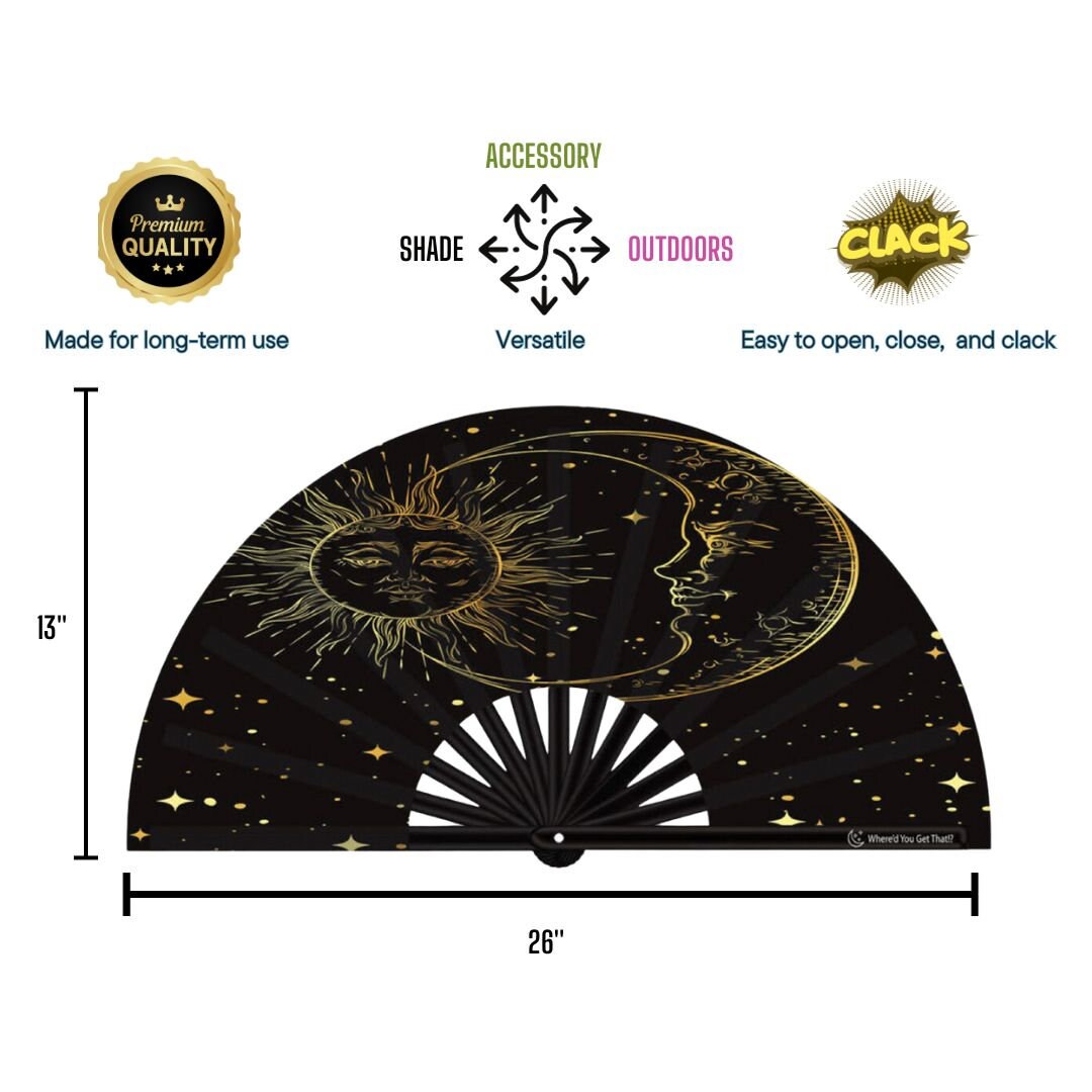 Sun and Moon Hand Fan | Rave Fan | Large Folding Fan | Clack Fan - Etsy