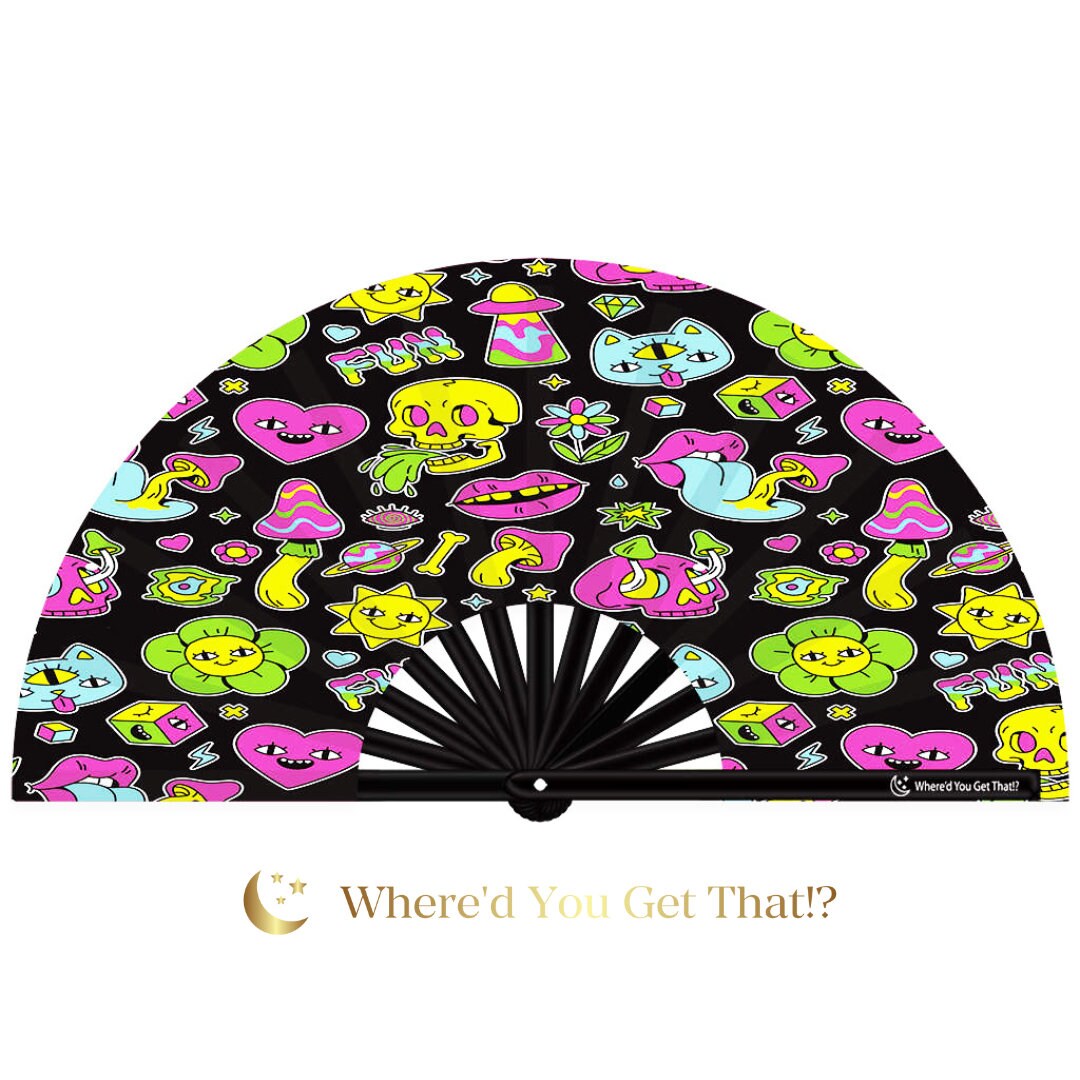 Multicolor Fun Skullz Hand Fan | Rave Fan | Large Folding Fan | Clack ...