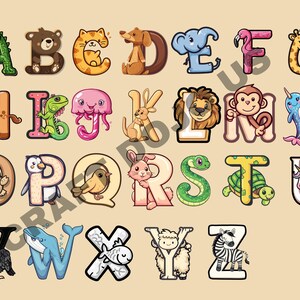 Alphabet Animals, Alphabetimals, Clipart in PNG, Digital Download - Etsy