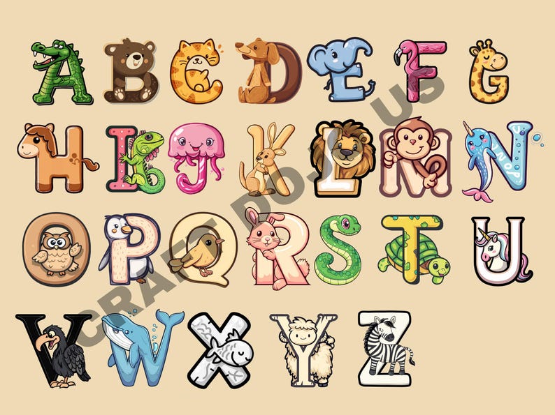 Alphabet Animals, Alphabetimals, Clipart in PNG, Digital Download - Etsy