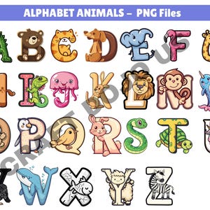 Alphabet Animals, Alphabetimals, Clipart in PNG, Digital Download - Etsy