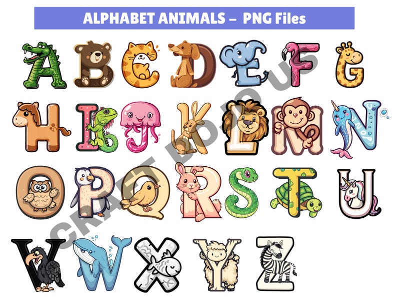 Alphabet Animals, Alphabetimals, Clipart in PNG, Digital Download - Etsy